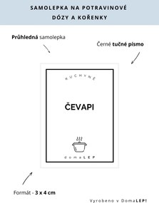 Samolepka na kořenky ČEVAPI průhledná 3 × 4 cm tučné písmo