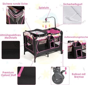 Costway Dětská postel 4 v 1 Skládací a přebalovací pult a ohrádka černá+