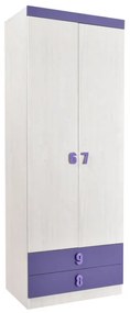 Dětská skříň NUMERO O2V2F - dub bílý/fialová