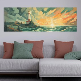 Obraz na plátně - Maják při západu slunce ve stylu Art Deco FeelHappy.cz Velikost obrazu: 150 x 50 cm