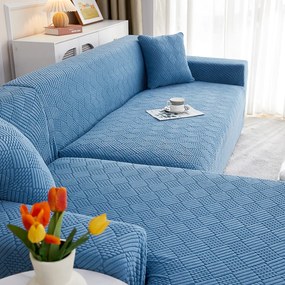 Elastický potah na pohovku či křeslo žakárové textury Barva: modrá, Rozměry: 3 sedadla
