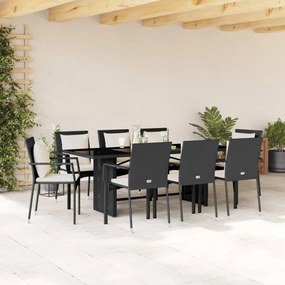 vidaXL 9dílný zahradní jídelní set s poduškami černý polyratan