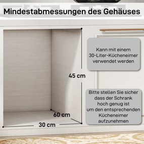 HOMCOM Vysunovací odpadkový koš, kuchyňský koš s 2 vyjímatelnými nádobami, rukojeť, 30 litrů (20 L + 10 L), kov, šedá