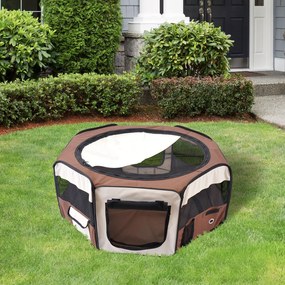 Skládací osmiúhelníkový playpen pro kočky a malé zvířata - rozměry Ø 90 x 41H cm - béžovo-hnědý | Aosom