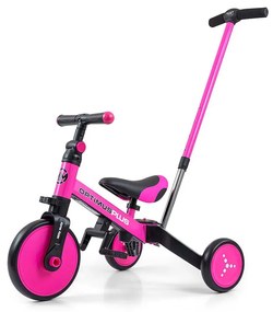 Dětská tříkolka 4v1 Milly Mally Optimus Plus s vodící tyčí pink Barva: Růžová