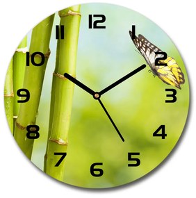 Wallmuralia Skleněné hodiny kulaté Bambus a motýl fi 30 cm