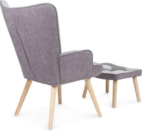 Relaxační křeslo ušák LISA + taburet — masiv, látka, černobílý patchwork