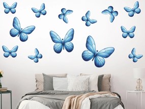 Motýli světle modří 13 ks textilní přelepitelné samolepky na zeď arch 30 x 30 cm