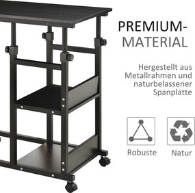 HOMCOM Stolek se Společkami 80x40 cm C-Formovaný Pohovkový Stolek s Nastavitelnou Výškou 3 Úrovně 72-82 cm Kovový Rám pro Obývací Pokoj a Kuchyni Čer…