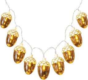 LED svítící žaludy na řetězu, 8 kusů, délka 1,3 m, zlatá