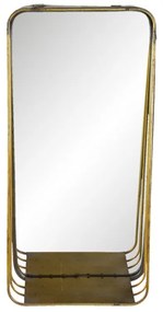 Zlaté kovové zrcadlo s patinou a poličkou – 24x11x49 cm