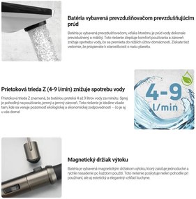 Deante Corda, vysoká dřezová baterie se silikonovým ramenem a sprškou, černá matná-chromová, DEA-BRC_072M