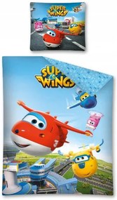 Textylia Dětské bavlněné licenční povlečení Super Wings letadla 140x200cm modré