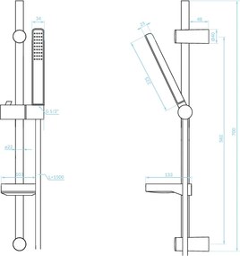 Kuchinox ARES, sprchový sloup s ruční sprchovou soupravou 70cm, černá matná, LAV-NKS_71A1