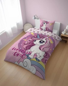 Detexpol Bavlněné dětské ložní prádlo 160x200 růžové s jednorožcem Unicorn Time – 5865 A – Dream Collection