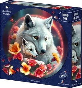 BLUEBIRD Kulaté puzzle Bílí vlci / 501 dílků / průměr cca 45 cm