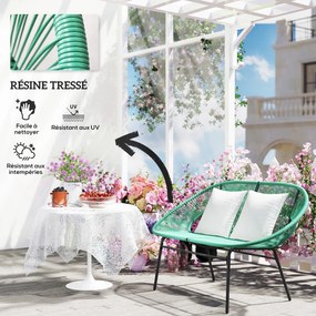 Outsunny zahradní lavička pro 2 osoby z oceli a syntetického lana s 2 polštářky - rozměry 132D x 72Š x 83V cm - tmavě zelená