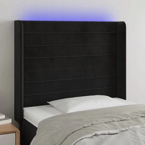 Čelo Postele S Led Tmavě Modré Samet Černá 103 x 16 x 118/128 cm
