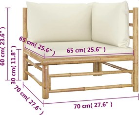 4dílná zahradní sedací souprava + krémově bílé podušky bambus 3058205