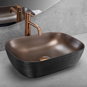 Rea Belinda, umyvadlo na desku 465x330x135 mm, měděná matná-černá struktura, REA-U6384