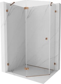 Mexen Lunar, Pětiúhelníkový sprchový kout Mexen Lunar naklápěcí doleva 100 x 80 cm, 8mm čiré sklo, profil růžové zlato, 831-100L-080P-60-00-L