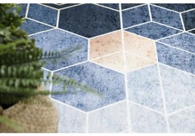 ANDRE mycí kobereček 1216 Krychle, geometrický protiskluz modrý velikost 160x220 cm | krásné koberce cz