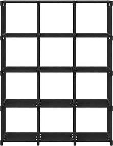 Výstavní police s 12 přihrádkami černá 103 x 30 x 141 cm textil 322614