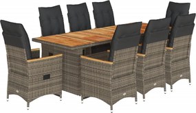9dílný zahradní bistro set s poduškami šedý polyratan 3277269