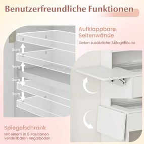 Costway Toaletní stolek s 3 barevné LED zrcadlo a taburet a zásuvky set úzký