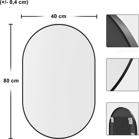 Oválné zrcadlo na zeď OLVANI 80x40 cm s černým rámem