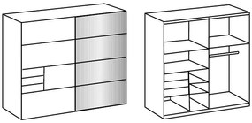 Šatní skříň se zásuvkami Tilburg, 225 cm, šedá sahara/černé sklo