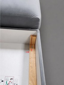 Světle modrá sametová rozkládací/s úložným prostorem rohová pohovka (levý roh/s lenoškou) Kyoto - II. jakost – Cosmopolitan Design