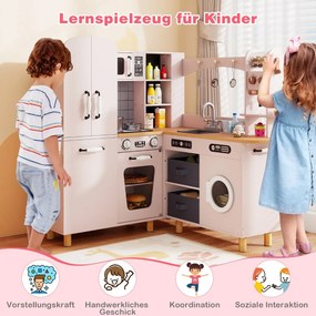 Costway Dětská rohová kuchyňka na hraní s dvoudveřovou lednicí a kávovarem