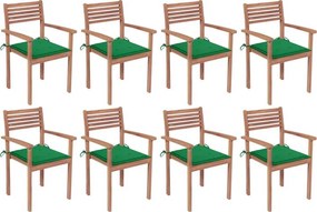 vidaXL Stohovatelné zahradní židle s poduškami 8 ks masivní teak [3072601] Barva: Zelená