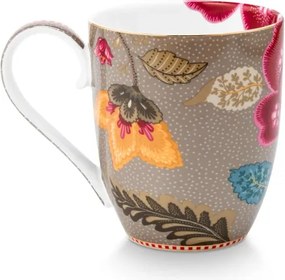 Pip Studio Blooming Tales hrnek XL 440 ml, khaki (Květinový XL hrnek)