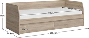 Postel 2S, 90x200, dub sonoma, NORTY TYP 28