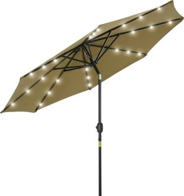 Outsunny Ø268x238 cm Zahradní Slunečník s 24 Solárními LED Světly a Mechanismem Naklápění pro Terasu a Bazén Hnědá | Aosom