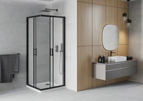 Mexen Rio, čtvercový sprchový kout 80(dveře)x80(dveře)x190 cm, 5mm sklo námraza, černý profil + bílá sprchová vanička SLIM, 860-080-080-70-30-4010B