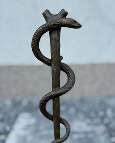 Bronzová socha Hůl Asklépia - lékařská symbolika