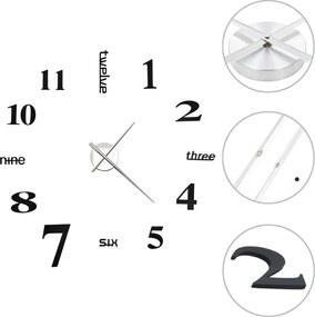 vidaXL 3D Nástěnné hodiny s moderním designem 100 cm XXL [50635] Barva: Stříbrná