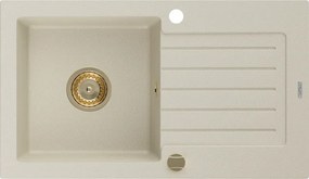 Mexen Pablo granitový kuchyňský dřez s 1 komorou a odkapávačem 752 x 436 mm, béžový, zlatý sifon - 6510751010-69-G