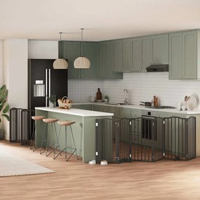 Zábrana pro psy s dvířky skládací 12 panelů černá 600 cm topol 3155601