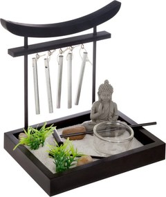Dekorace s figurkou Buddhy a zvonkohrou ZEN GARDEN, 15 x 12 x 16,5 cm, černá