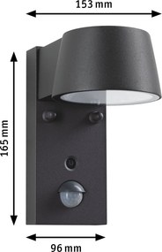 P 94714 LED venkovní nástěnné svítidlo Smart Home Zigbee Capea pohybové čidlo neláká hmyz IP44 96x153mm CCT 6W 230V 98° antracit - PAULMANN