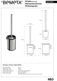 Bemeta Design NEO: WC štětka, na pověšení, nerez, plast -