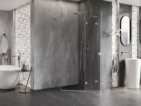 Mexen Lunar, L sklopný pětiúhelníkový sprchový kout pravý 90 x 90 cm, 8mm čiré sklo, chromový profil, 831L-090P-090L-01-00-P