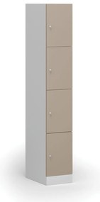 Šatní skříňka S1 s úložnými boxy, 4 boxy, 1850 x 300 x 500 mm, demont, cylindrický zámek, béžové dveře