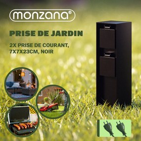 Monzana Zahradní zásuvka 2× – černá, IP44, nerez, s bodcem