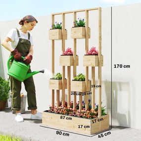 Outsunny dřevěný vyvýšený truhlík s mřížkou, 90 × 45 × 170 cm — pro popínavé rostliny, balkon a terasu