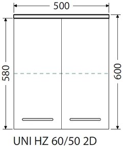 Intedoor UNI HZ 60/50 2D horní závěsná skříňka Barva: 99 - Dub Thermo černohnědý, Úchytka: RND/G - lesk